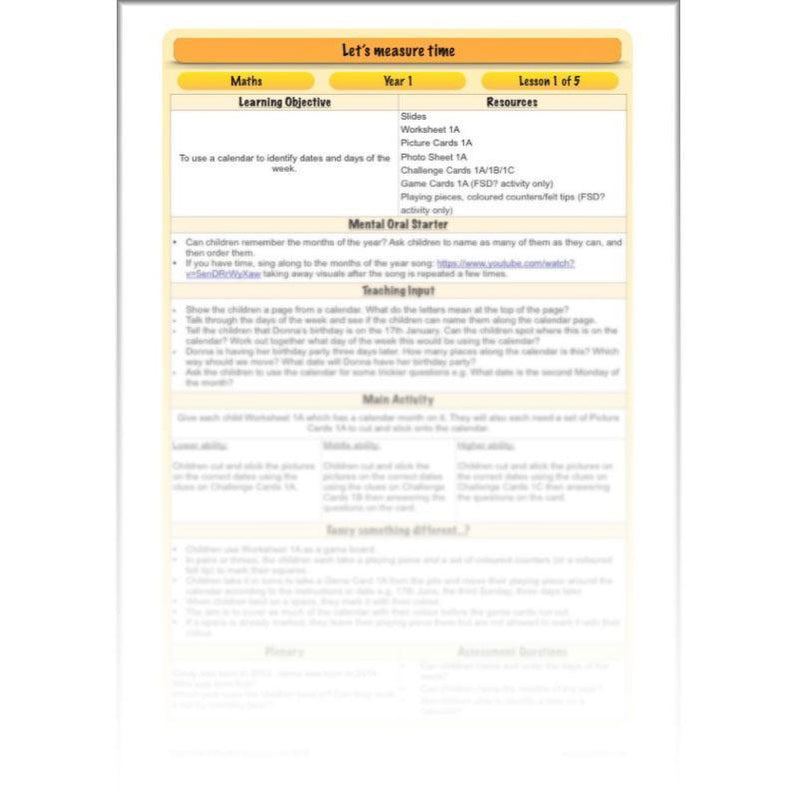 Let’s Measure Time Year 1 Measurement Maths Lessons PlanBee