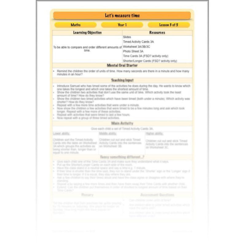 Let’s Measure Time Year 1 Measurement Maths Lessons PlanBee