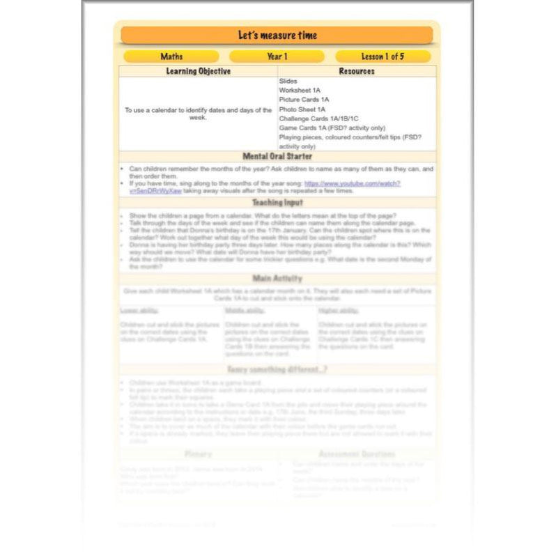 Let’s Measure Time Year 1 Measurement Maths Lessons PlanBee