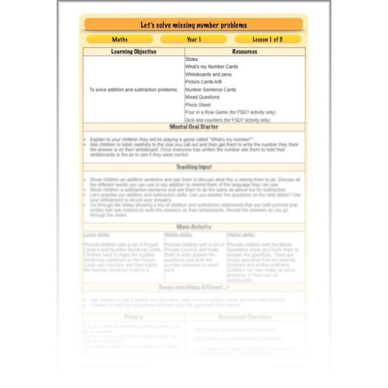 Let’s solve missing number problems - Year 1 KS1 Maths plans — PlanBee