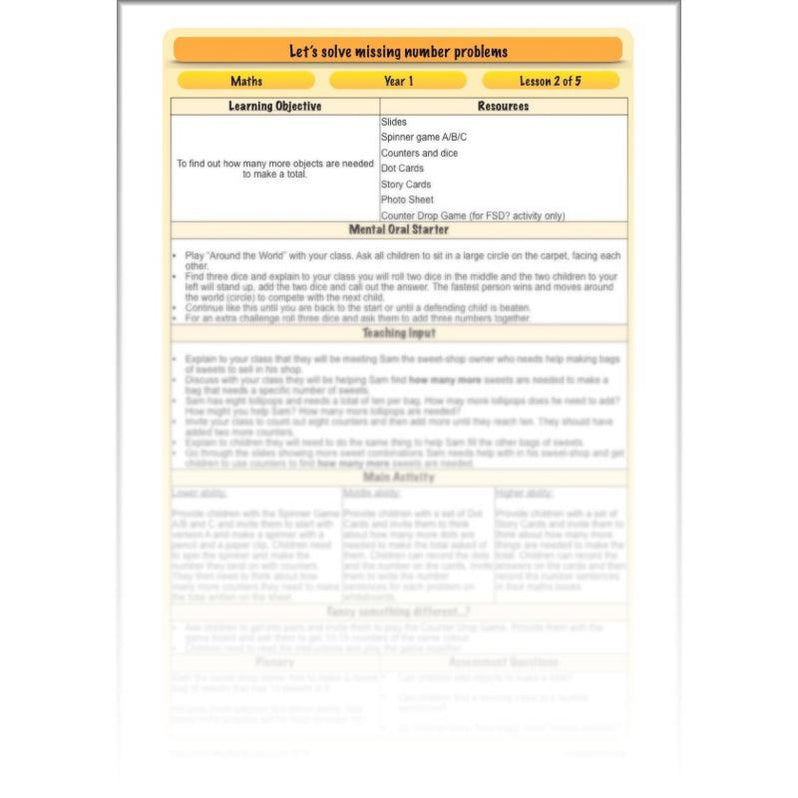 Let’s solve missing number problems - Year 1 KS1 Maths plans — PlanBee