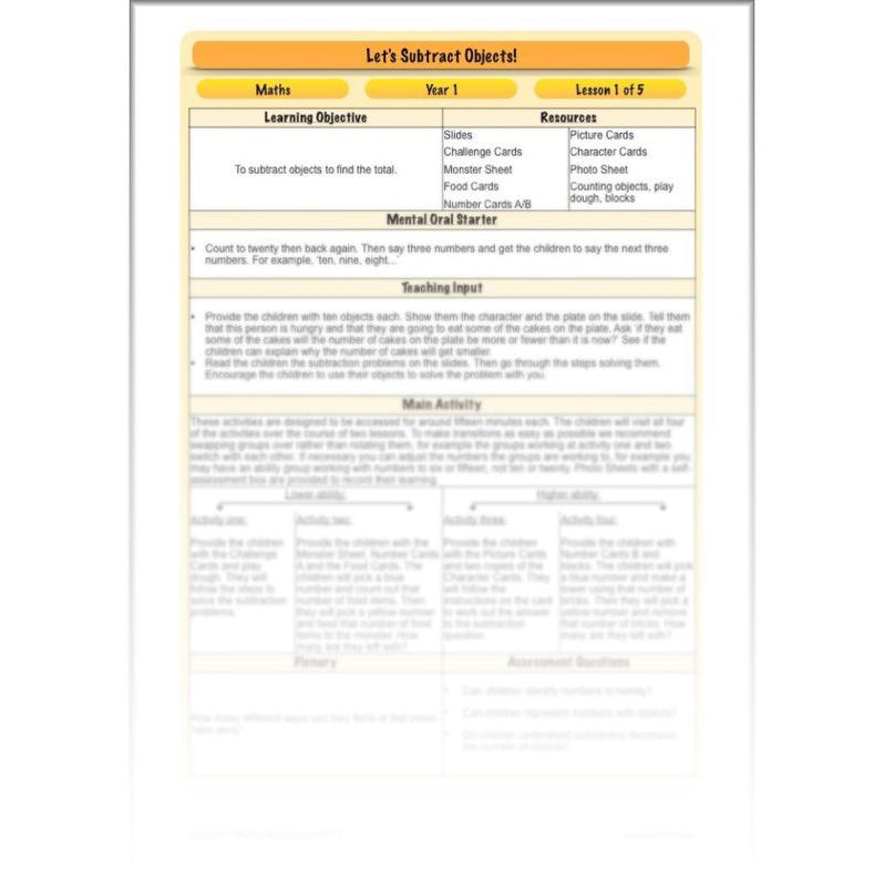 Practical Subtraction Year 1 Maths Lesson by PlanBee