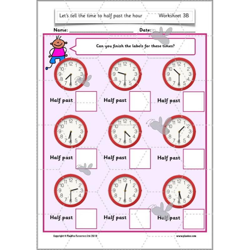 Tell the time to half past the hour Year 1 Maths by PlanBee