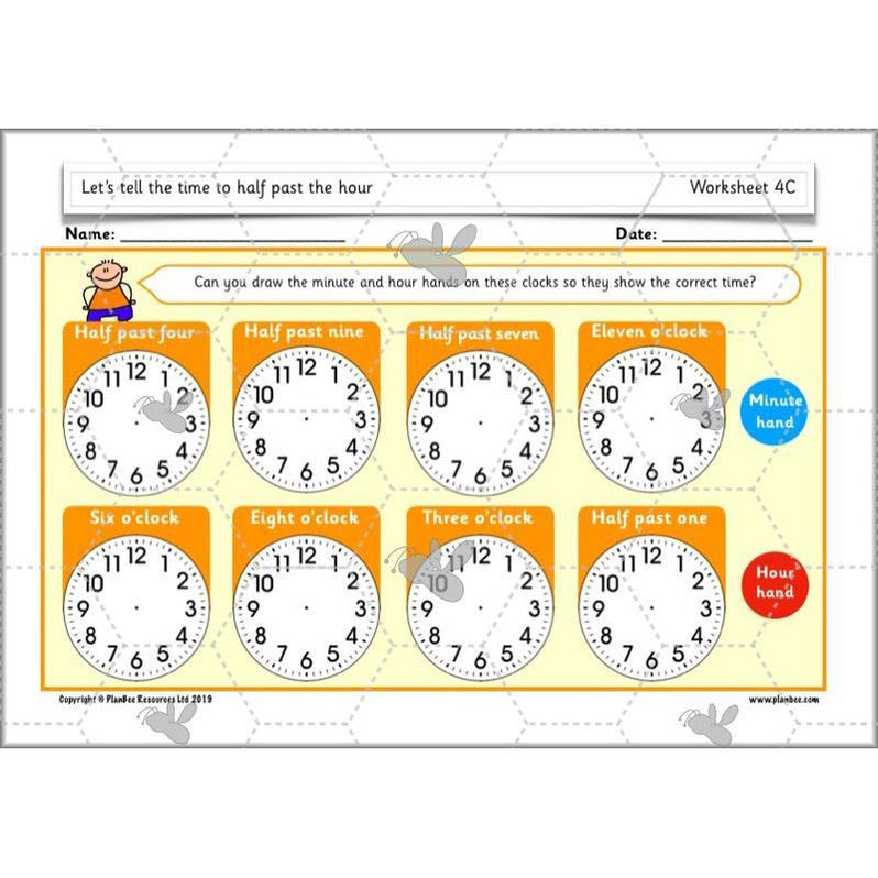Tell the time to half past the hour Year 1 Maths by PlanBee