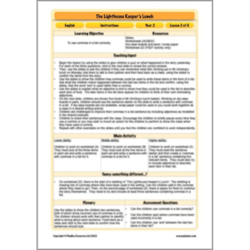 The Lighthouse Keeper's Lunch Year 2 Lesson Pack by PlanBee