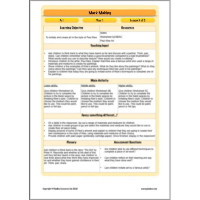 Mark Making Ideas | Year 1 art lessons by PlanBee