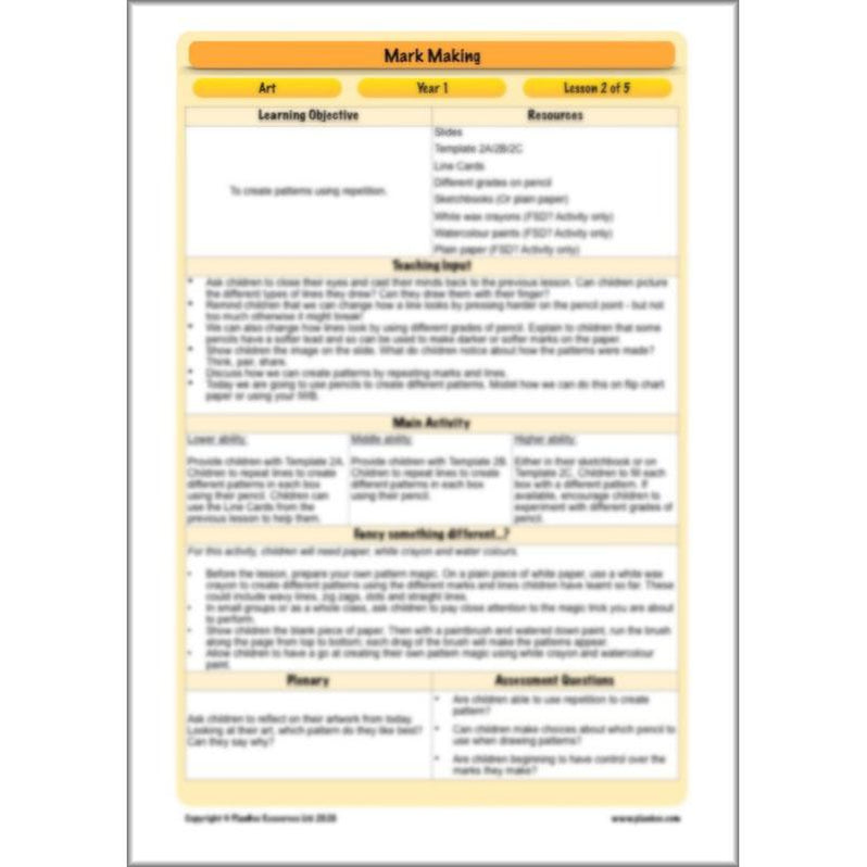 Mark Making Ideas | Year 1 art lessons by PlanBee