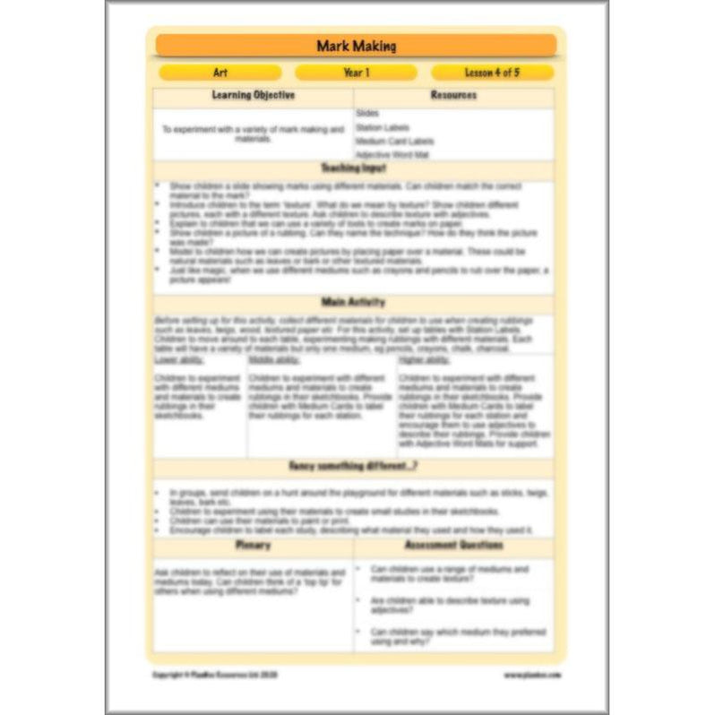 Mark Making Ideas | Year 1 art lessons by PlanBee