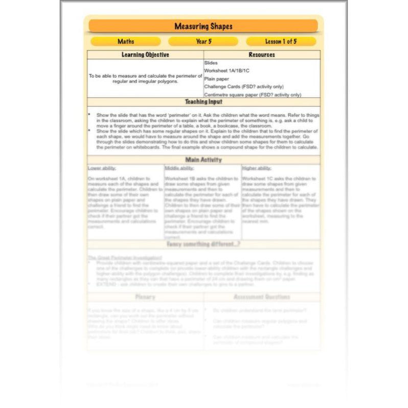 Measuring Shapes Year 5 Maths Planning by PlanBee