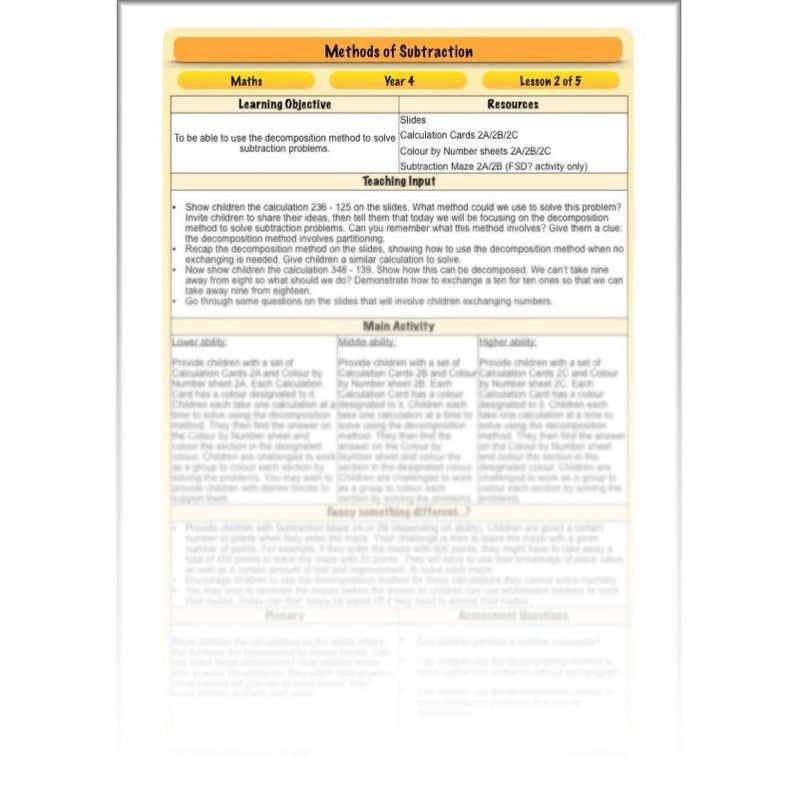 Methods of Subtraction Year 4 Maths Lessons by PlanBee