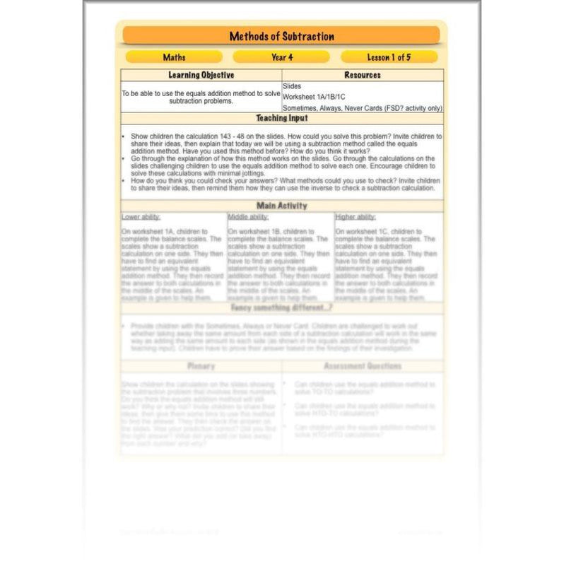 Methods of Subtraction Year 4 Maths Lessons by PlanBee