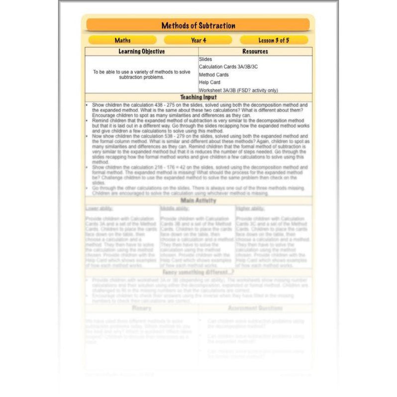 Methods of Subtraction Year 4 Maths Lessons by PlanBee