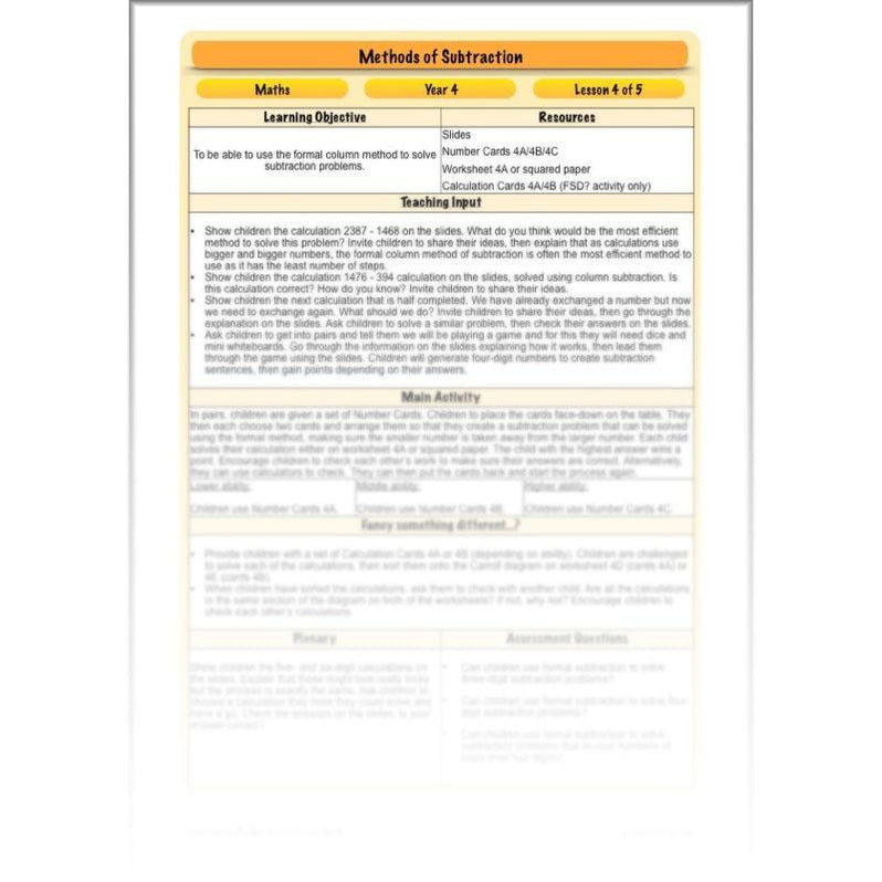 Methods of Subtraction Year 4 Maths Lessons by PlanBee