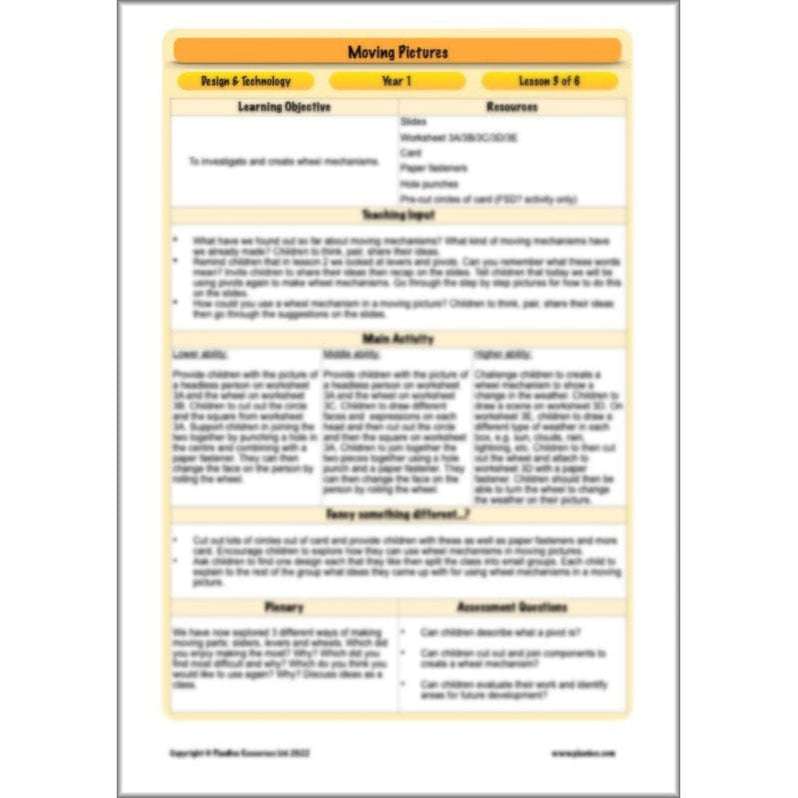 Moving Pictures: KS1 DT Primary Resources for Year 1 — PlanBee