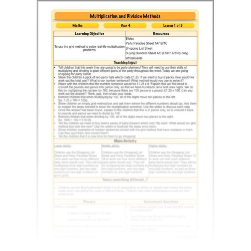 Multiplication and Division Methods Year 4 Maths by PlanBee