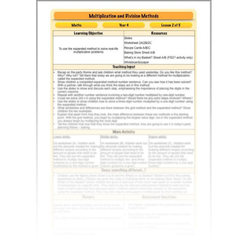 Multiplication and Division Methods Year 4 Maths by PlanBee