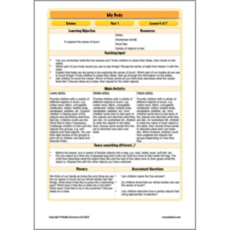 Parts of the Body KS1 Science lessons by PlanBee