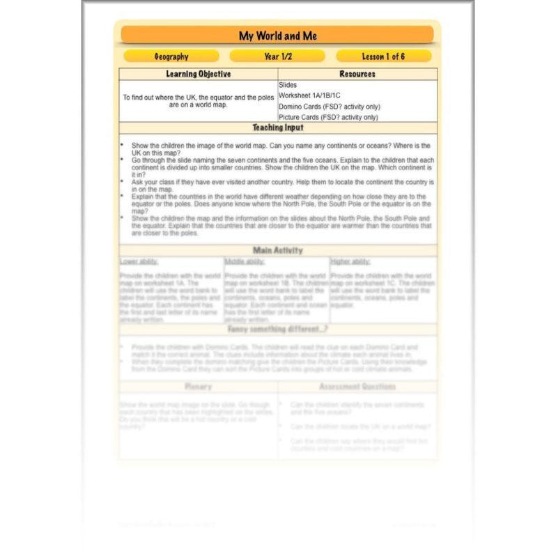 My World and Me Geography Lessons for KS1 by PlanBee