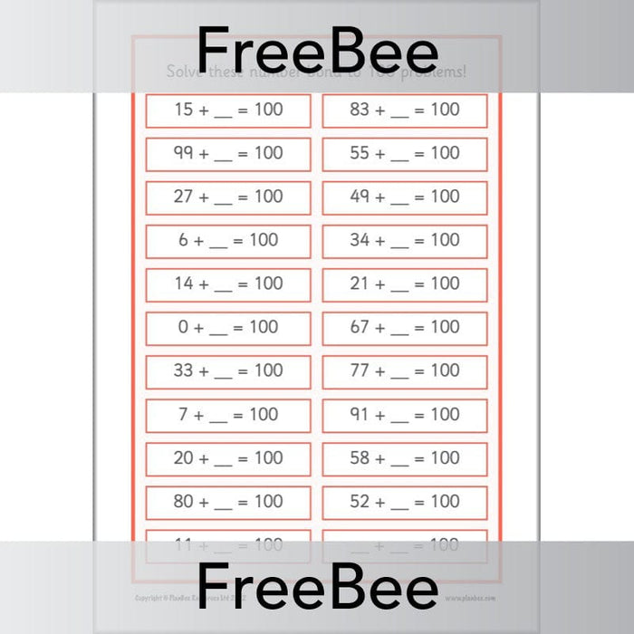 FREE Number Bonds To 100 Worksheet By PlanBee FREE Number Bonds To 100 Worksheet By PlanBee