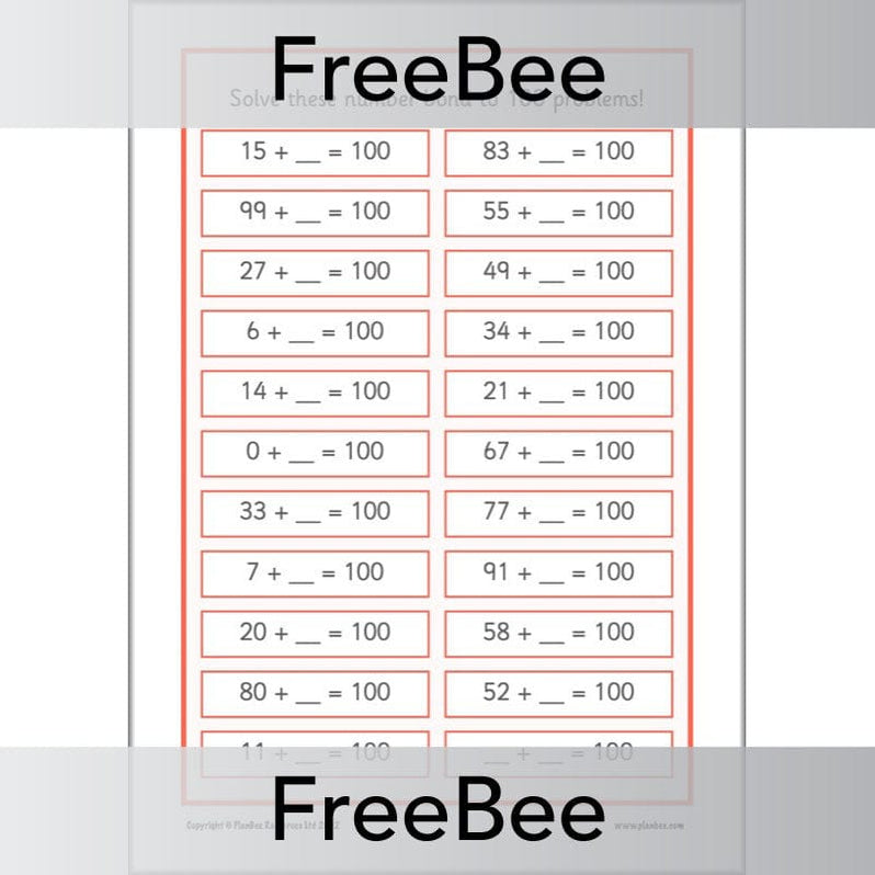 FREE Number Bonds to 100 Worksheet by PlanBee