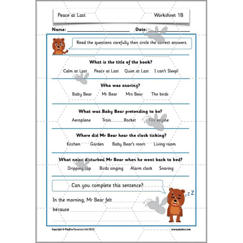 Peace at Last Activities KS1 Year 1 English lessons | PlanBee