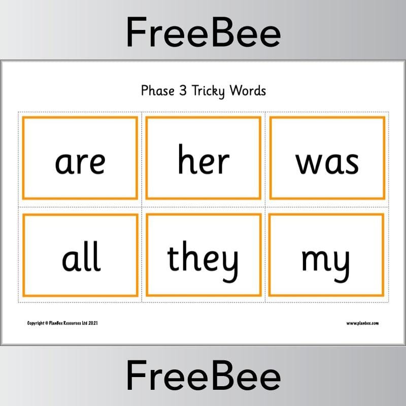 Phase 3 Tricky Words Flash Cards Free PDF by PlanBee