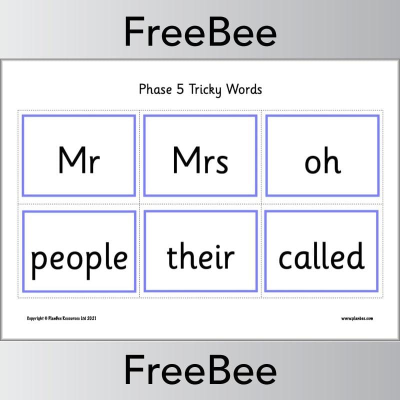 Free Phase 5 Tricky Words Flash Cards by PlanBee