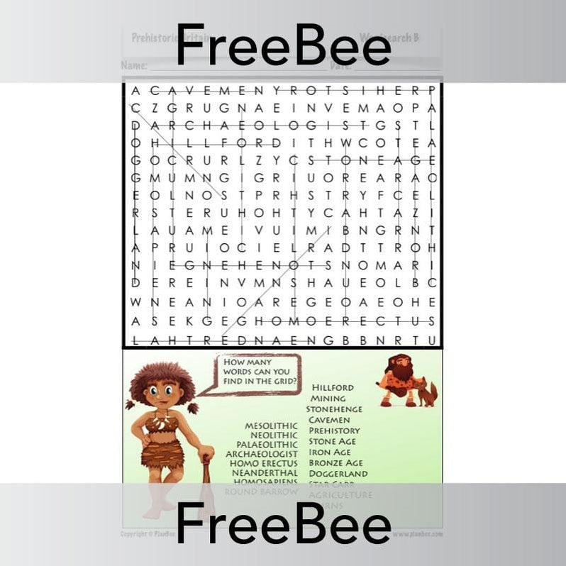 Free Prehistoric Britain Stone Age Word Search by PlanBee