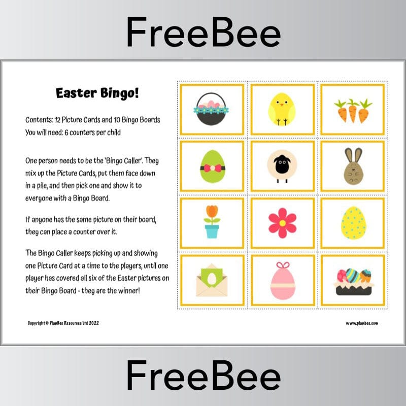 Printable Easter Bingo Game FREE PDF by PlanBee