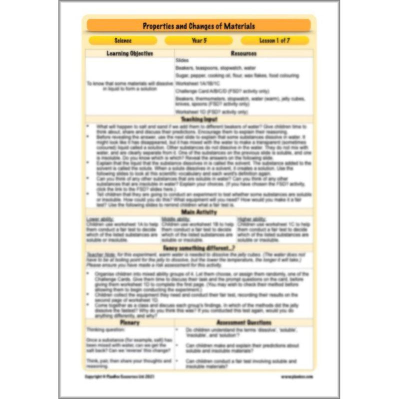 Properties and Changes of Materials Year 5 Resources — PlanBee