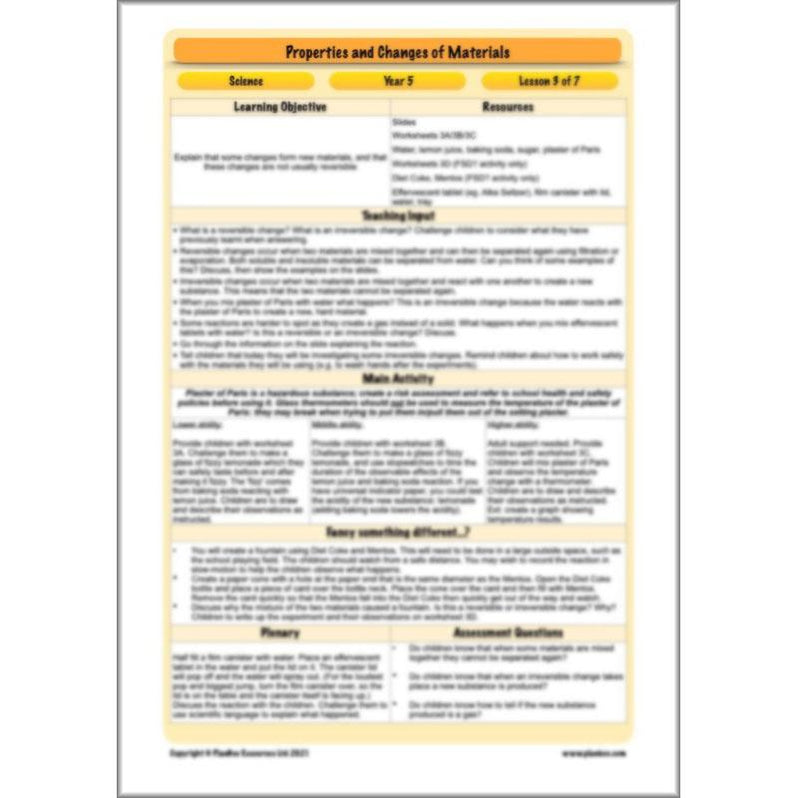 Properties and Changes of Materials Year 5 Resources — PlanBee