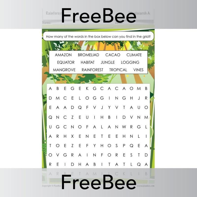Rainforest Word Search | PlanBee FreeBees