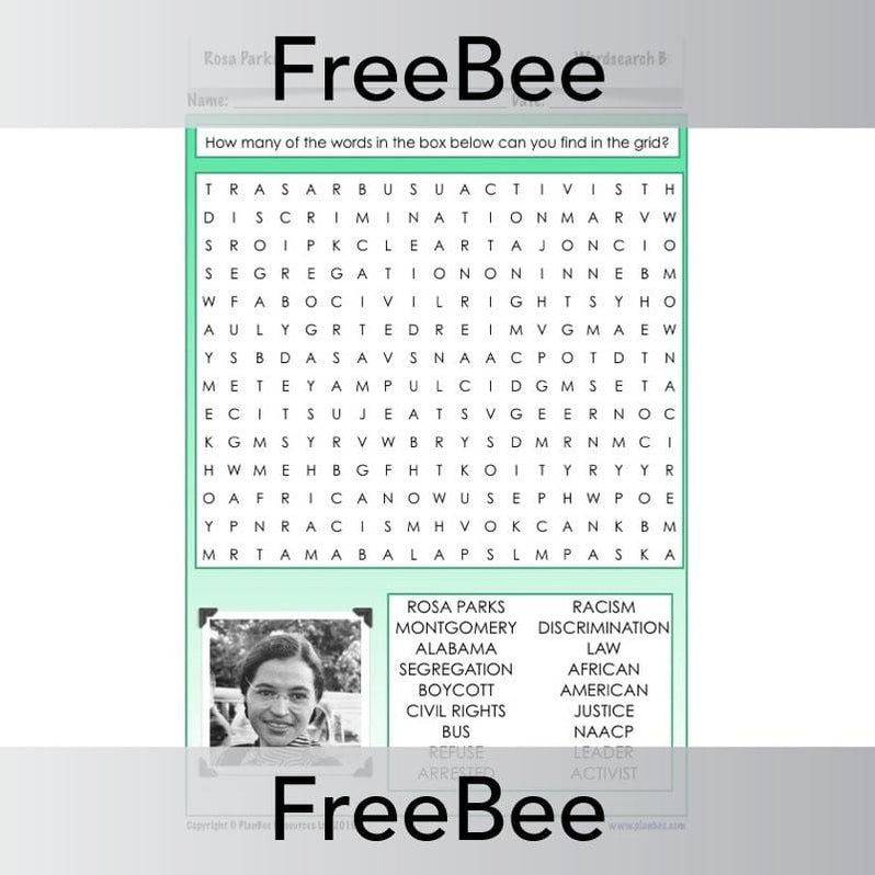 Rosa Parks Word Search Printable Puzzle by PlanBee
