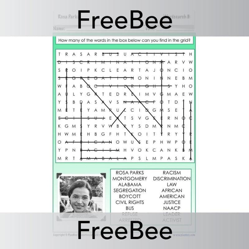 Rosa Parks Word Search Printable Puzzle by PlanBee