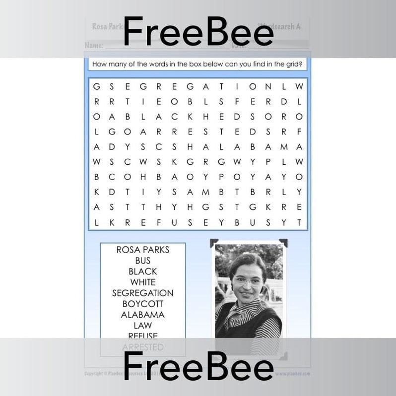 Rosa Parks Word Search Printable Puzzle by PlanBee