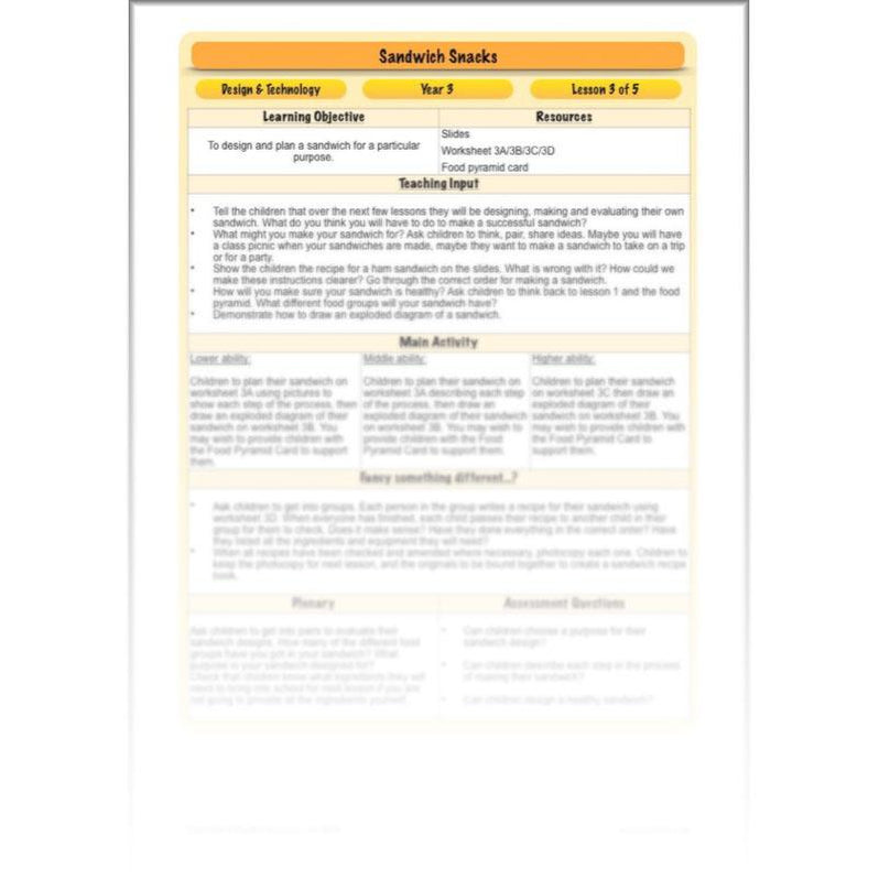 Sandwich Snacks Year 3 DT Lesson Planning Pack — PlanBee