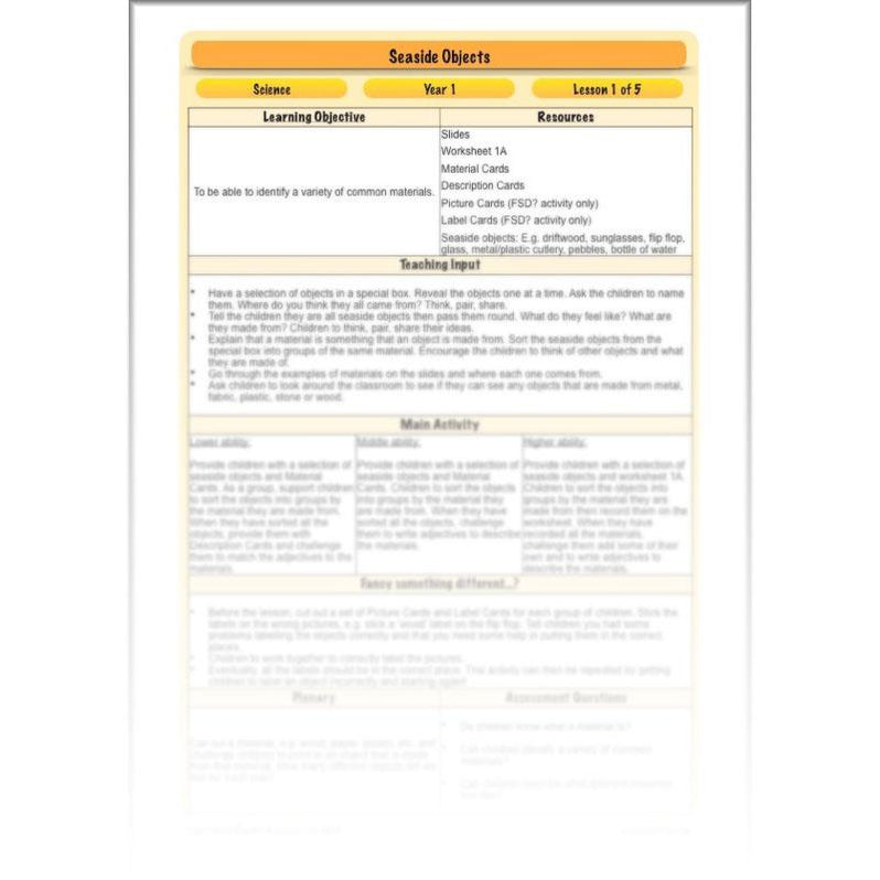 Year 1 Science Materials and their Properties by PlanBee