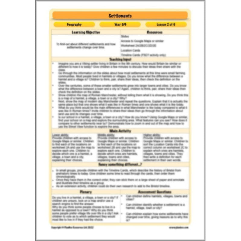 Settlements KS2 Geography Lessons for Year 3/4 by PlanBee