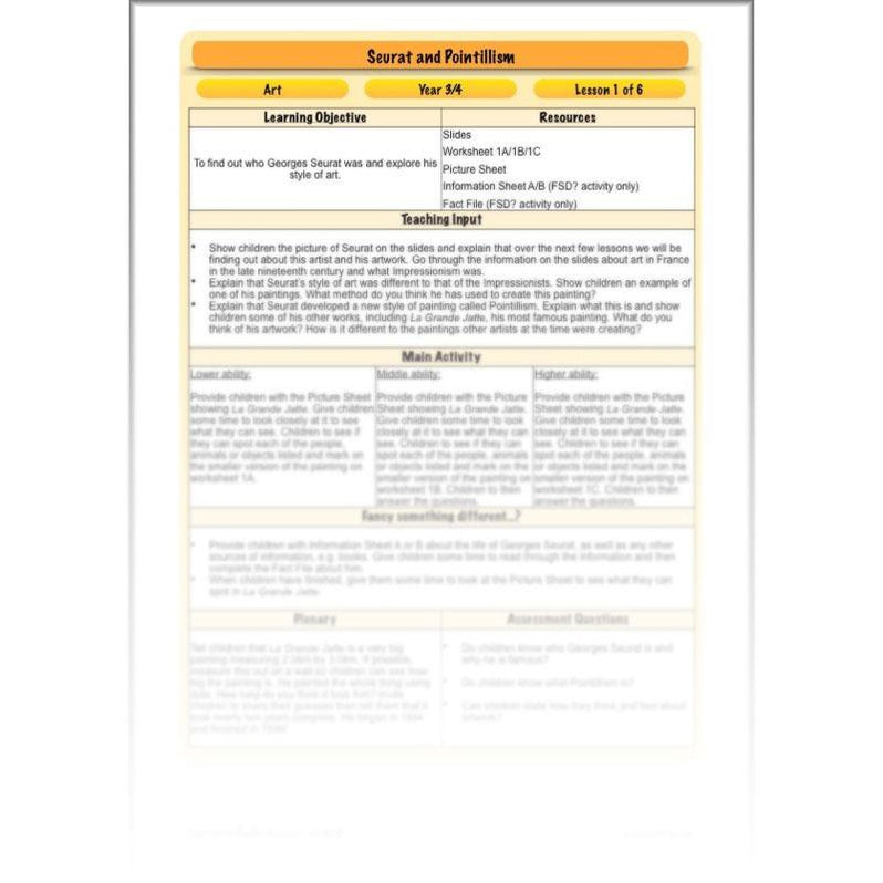 Seurat and Pointillism KS2 Lesson Plans and Art Projects — PlanBee