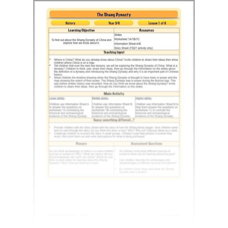 Shang Dynasty KS2 Lesson Pack for Year 5 & 6 by PlanBee