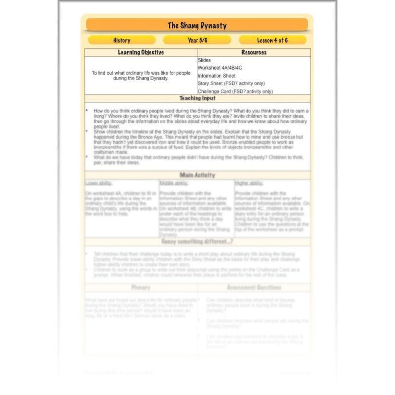 Shang Dynasty KS2 Lesson Pack for Year 5 & 6 by PlanBee
