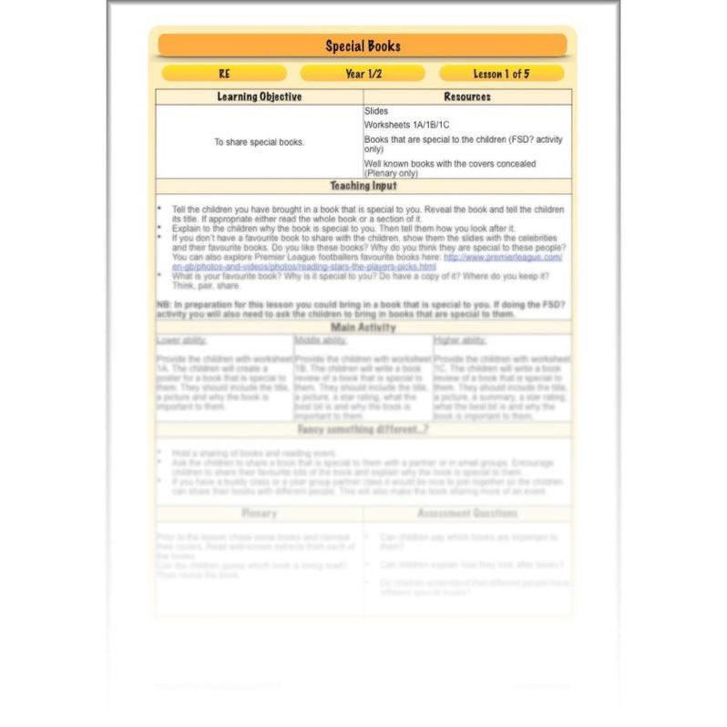 Exploring Special Books KS1 RE lesson pack by PlanBee