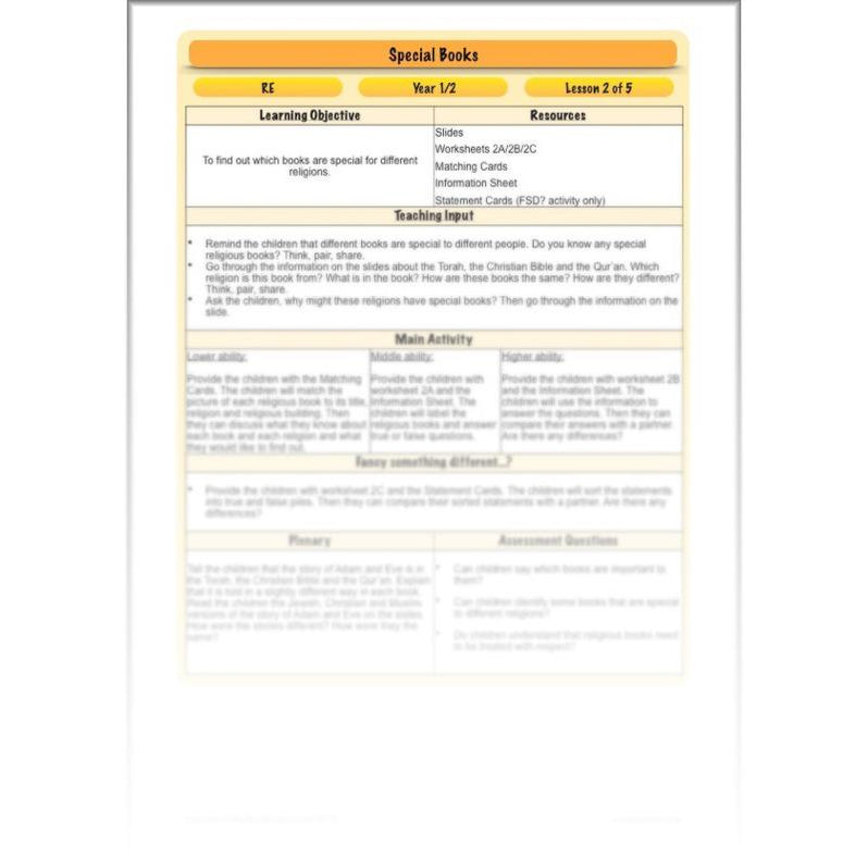 Exploring Special Books KS1 RE lesson pack by PlanBee