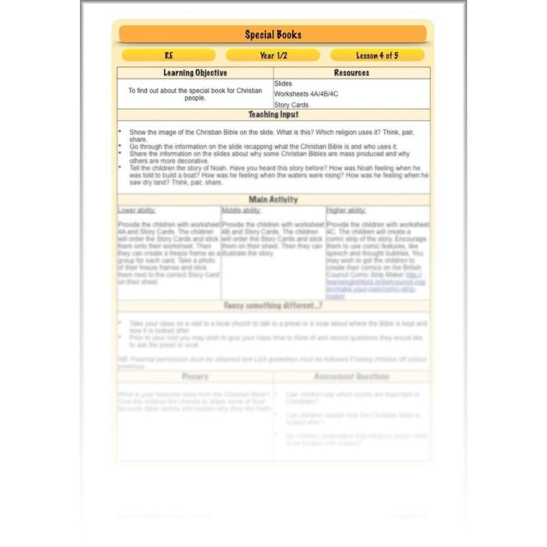 Exploring Special Books KS1 RE lesson pack by PlanBee