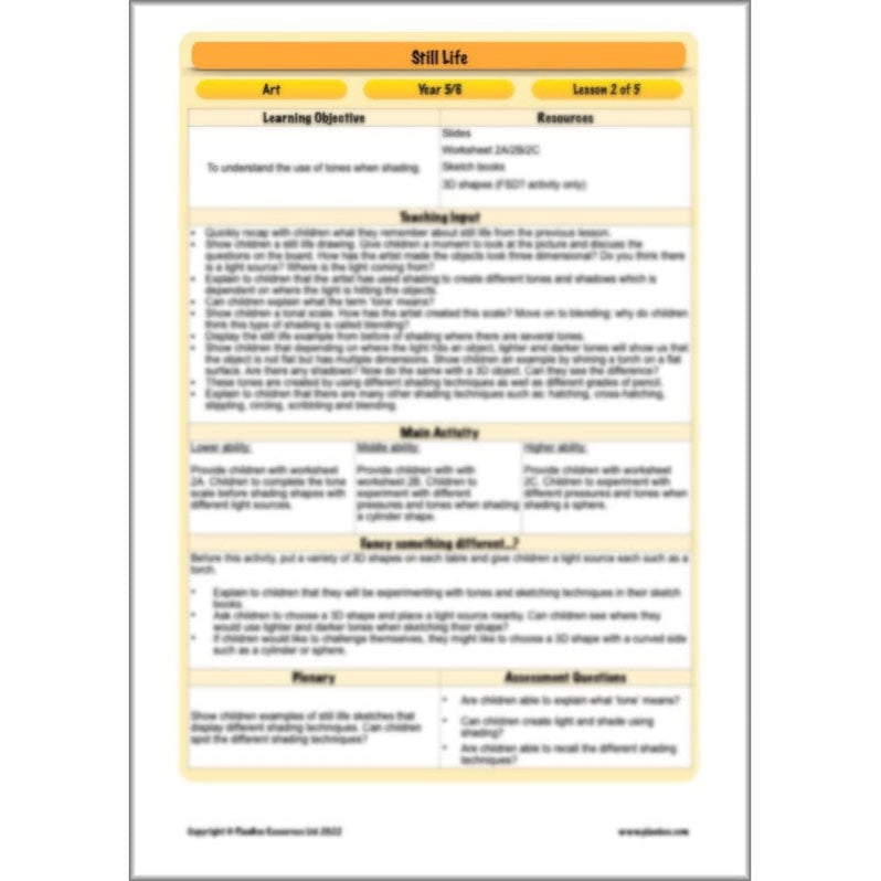 Still Life KS2 Art Downloadable Lesson Pack by PlanBee