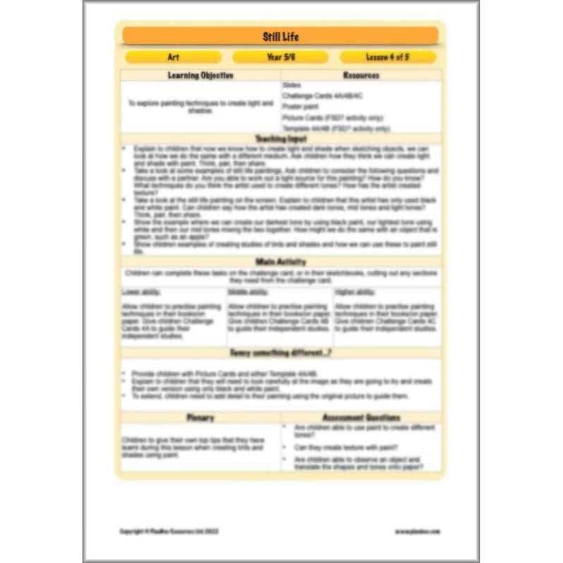 Still Life KS2 Art Downloadable Lesson Pack by PlanBee