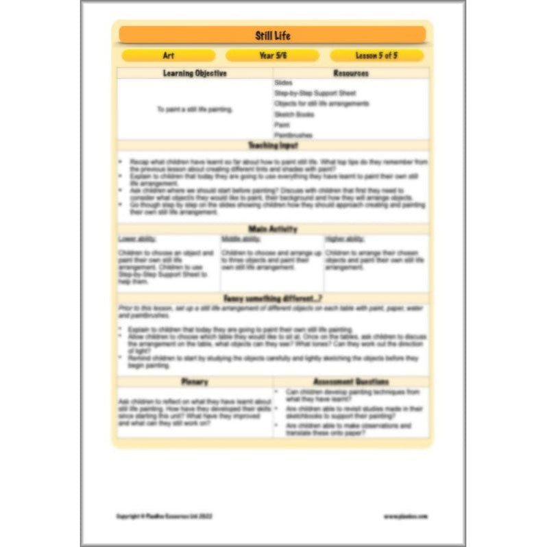 Still Life KS2 Art Downloadable Lesson Pack by PlanBee