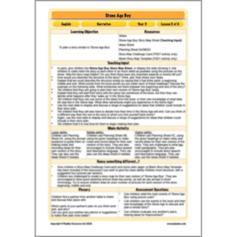 The Stone Age Boy Planning KS2 | Year 3 English Lessons — PlanBee