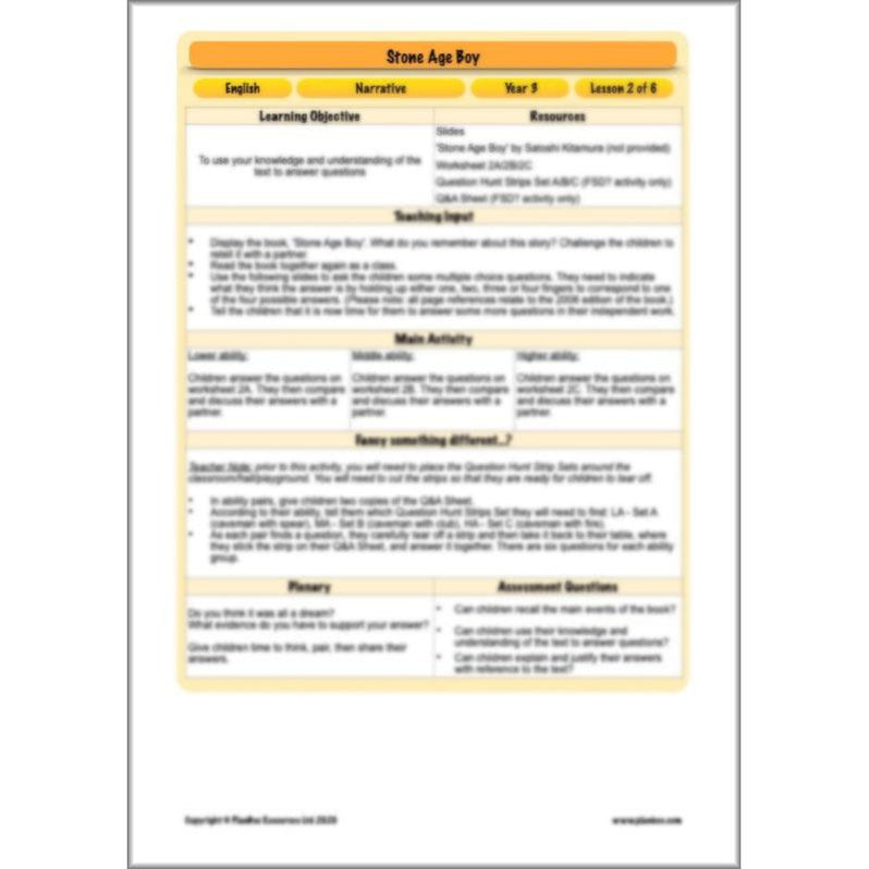 The Stone Age Boy Planning KS2 | Year 3 English Lessons — PlanBee