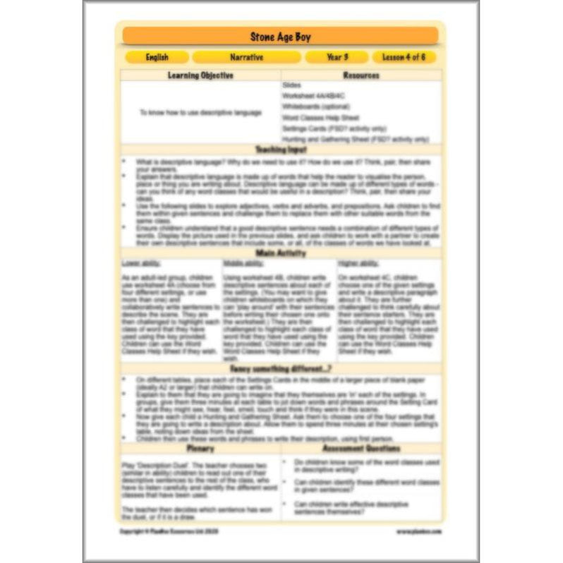 The Stone Age Boy Planning KS2 | Year 3 English Lessons — PlanBee